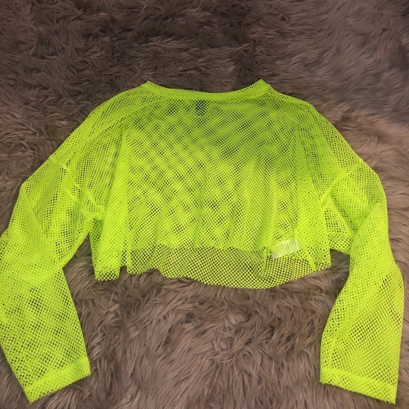 Tops | Neon Yellow Mesh Long Sleeve Crop Top | Poshmark